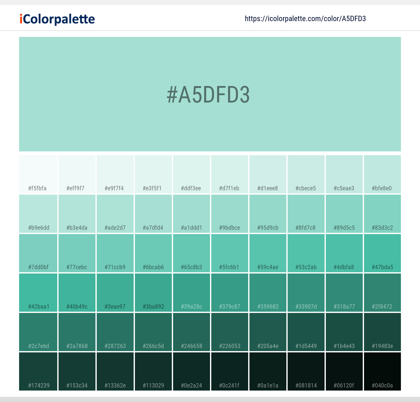 Pantone 572 C Color | Hex color Code #A5DFD3 information | Hsl | Rgb ...