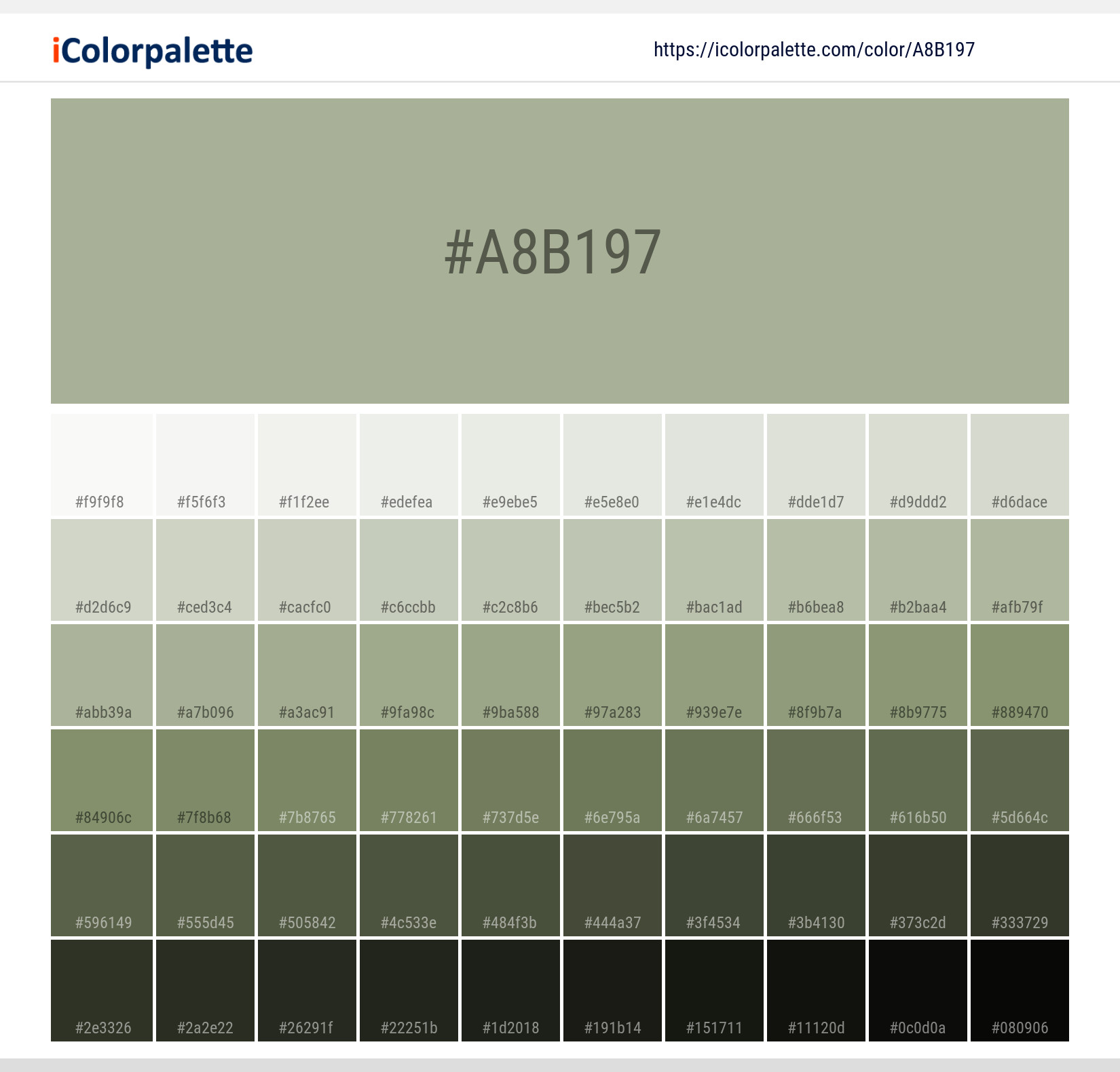 Pantone 15-6310 Tcx Swamp Color | Hex color Code #A8B197 information ...