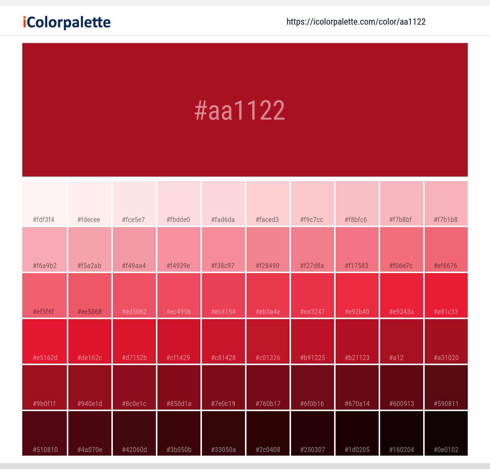 Ecstatic Red Color | aa1122 information | Hsl | Rgb | Pantone