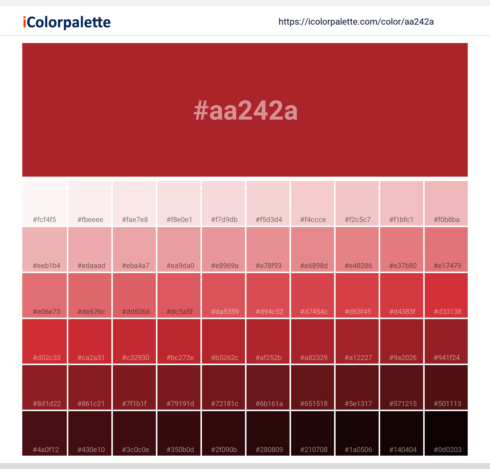 Blood Rush (similar) Color | aa242a information | Hsl | Rgb | Pantone