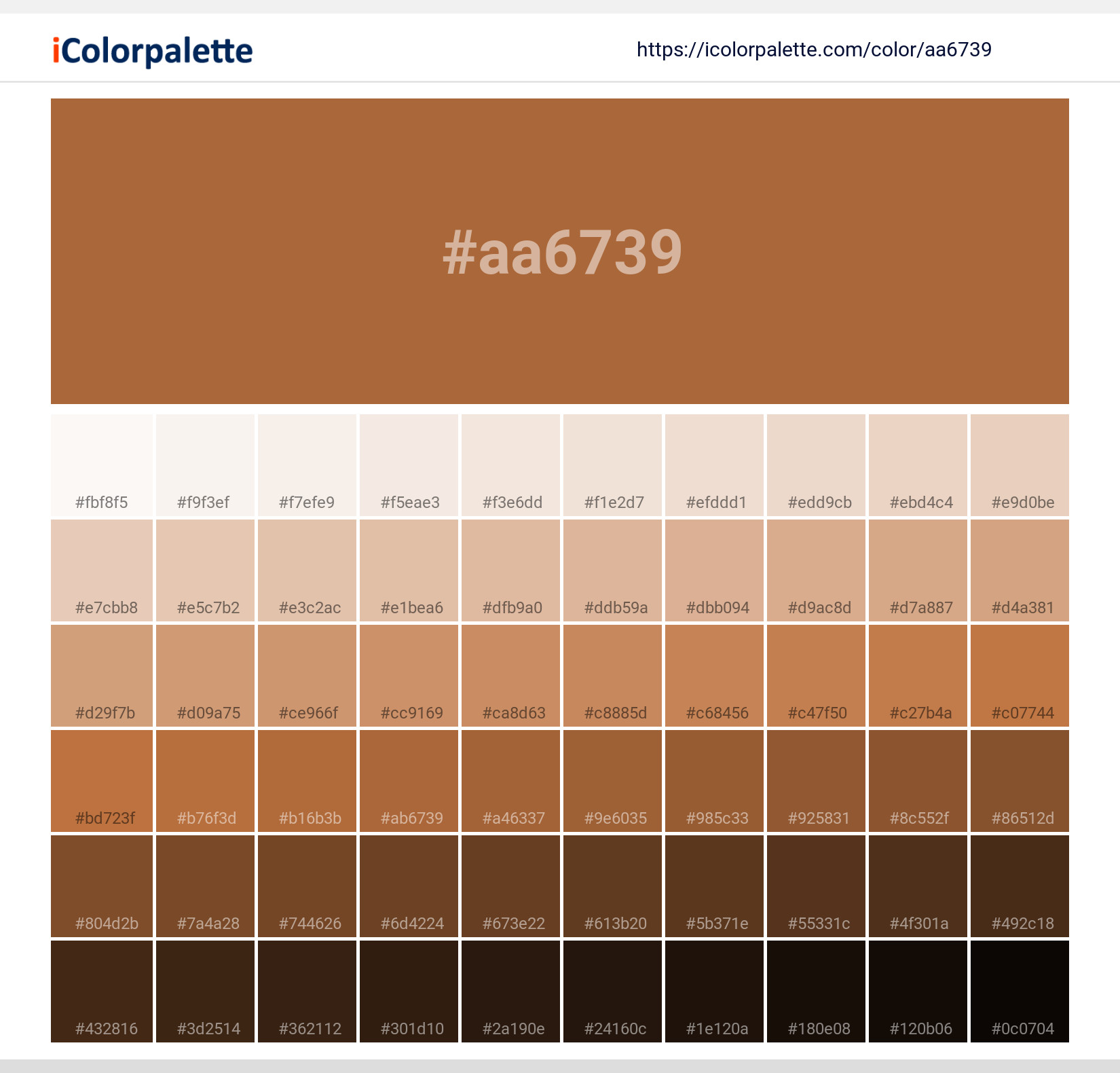 Camel Brown (similar) Color | aa6739 information | Hsl | Rgb | Pantone
