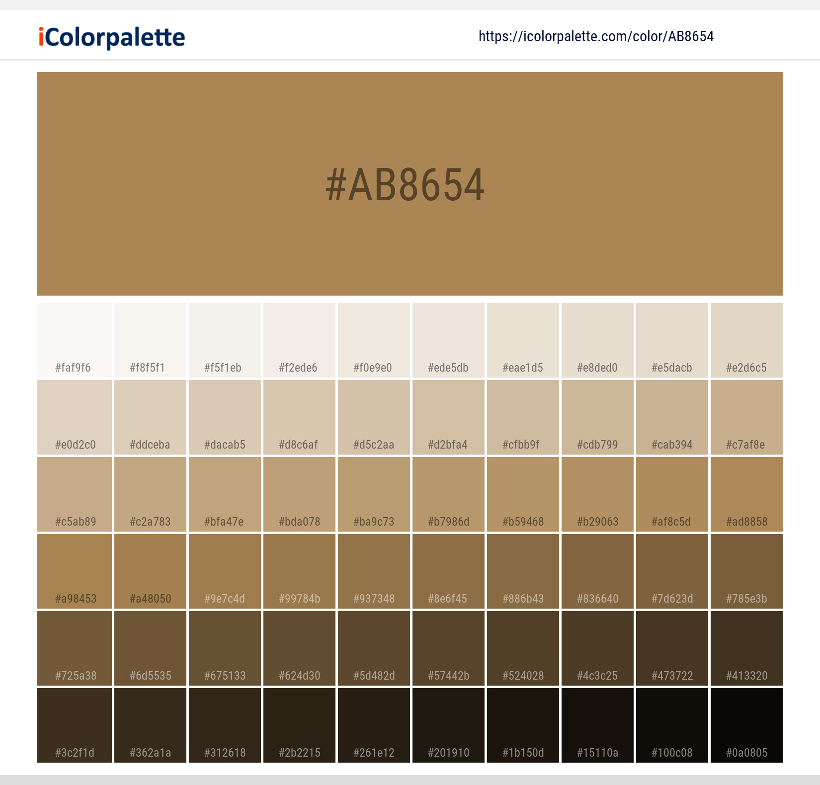 Pantone 125 Up Color | Hex color Code #AB8654 information | Hsl | Rgb ...