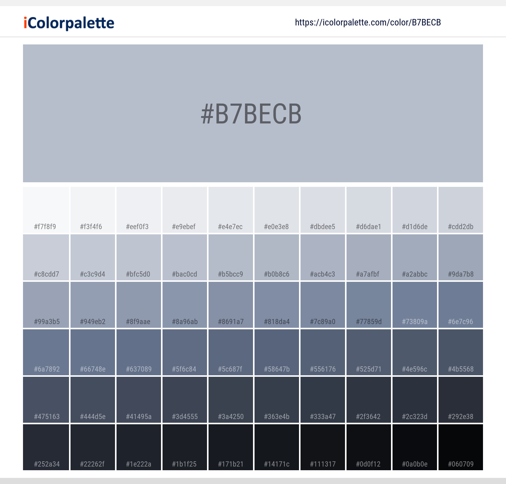 Pantone 14-4106 Tpg Gray Dawn Color | Hex color Code #B7BECB ...