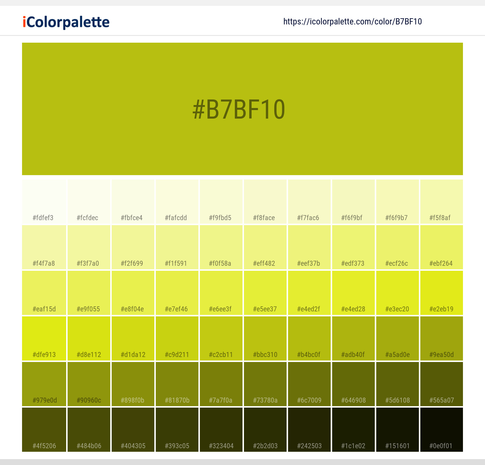 Hex Color #b7bf10 information | Hsl | Rgb | Pantone
