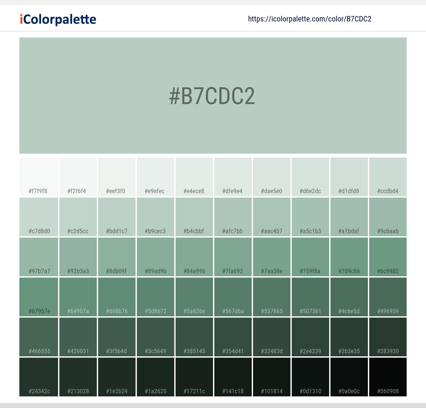 Hex Color #b7cdc2 | Pantone PANTONE 622 C | Hsl | Rgb