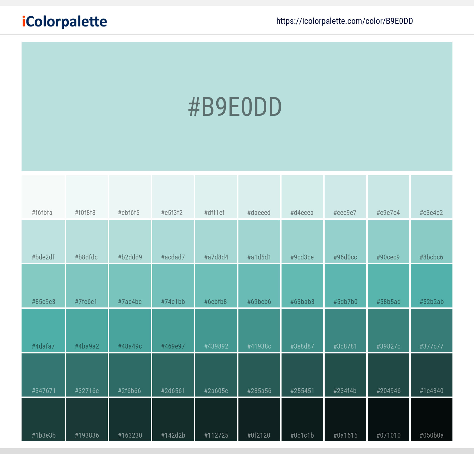 Pantone 9501 C Color | Hex color Code #B9E0DD information | Hsl | Rgb ...