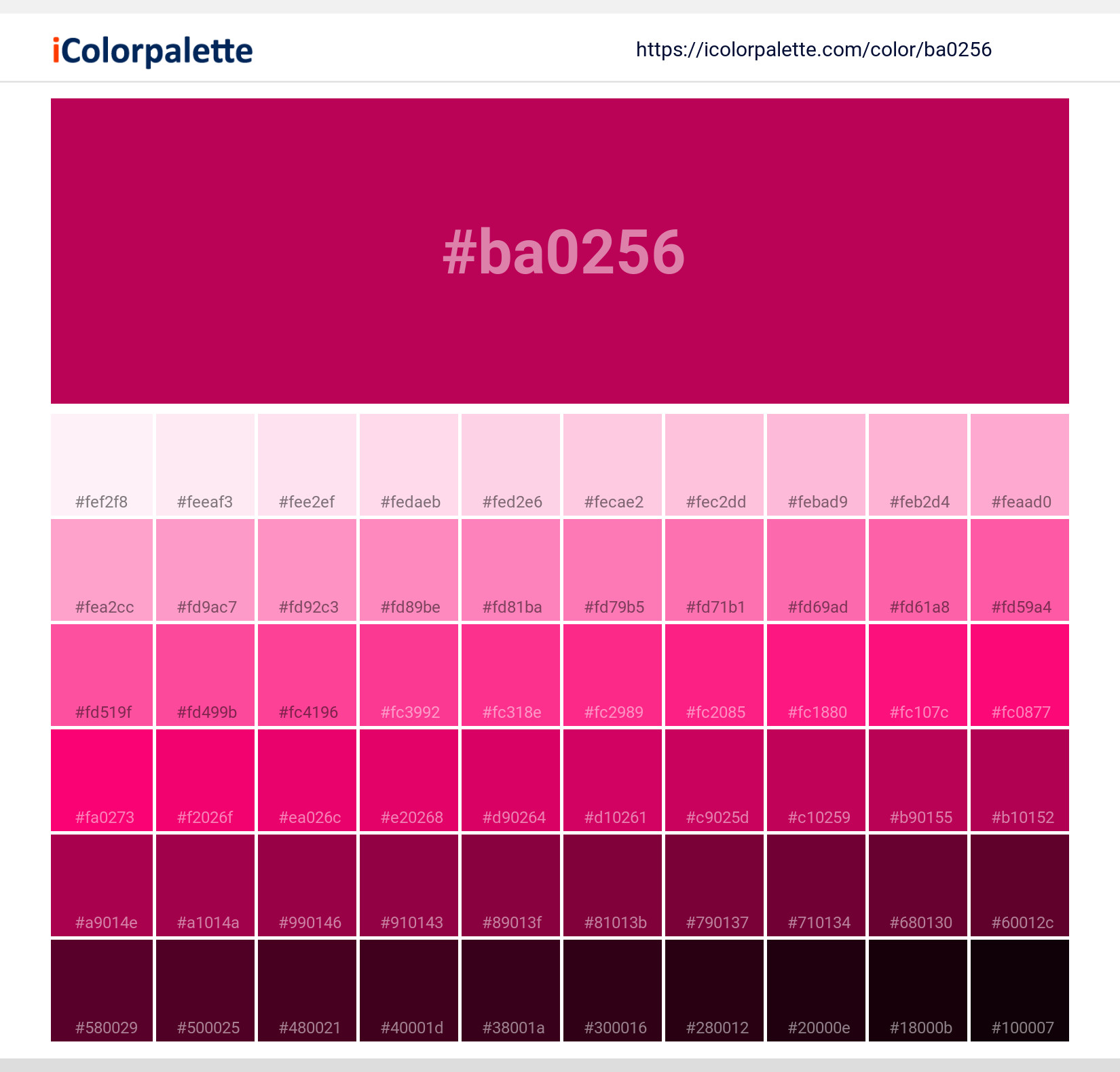 Raspberry (similar) Color | ba0256 information | Hsl | Rgb | Pantone