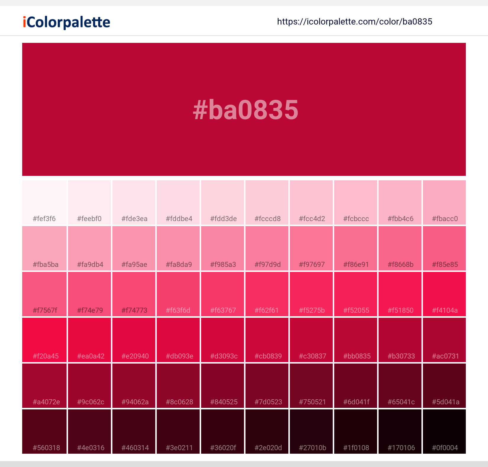 Old Glory Red (similar) Color | ba0835 information | Hsl | Rgb | Pantone