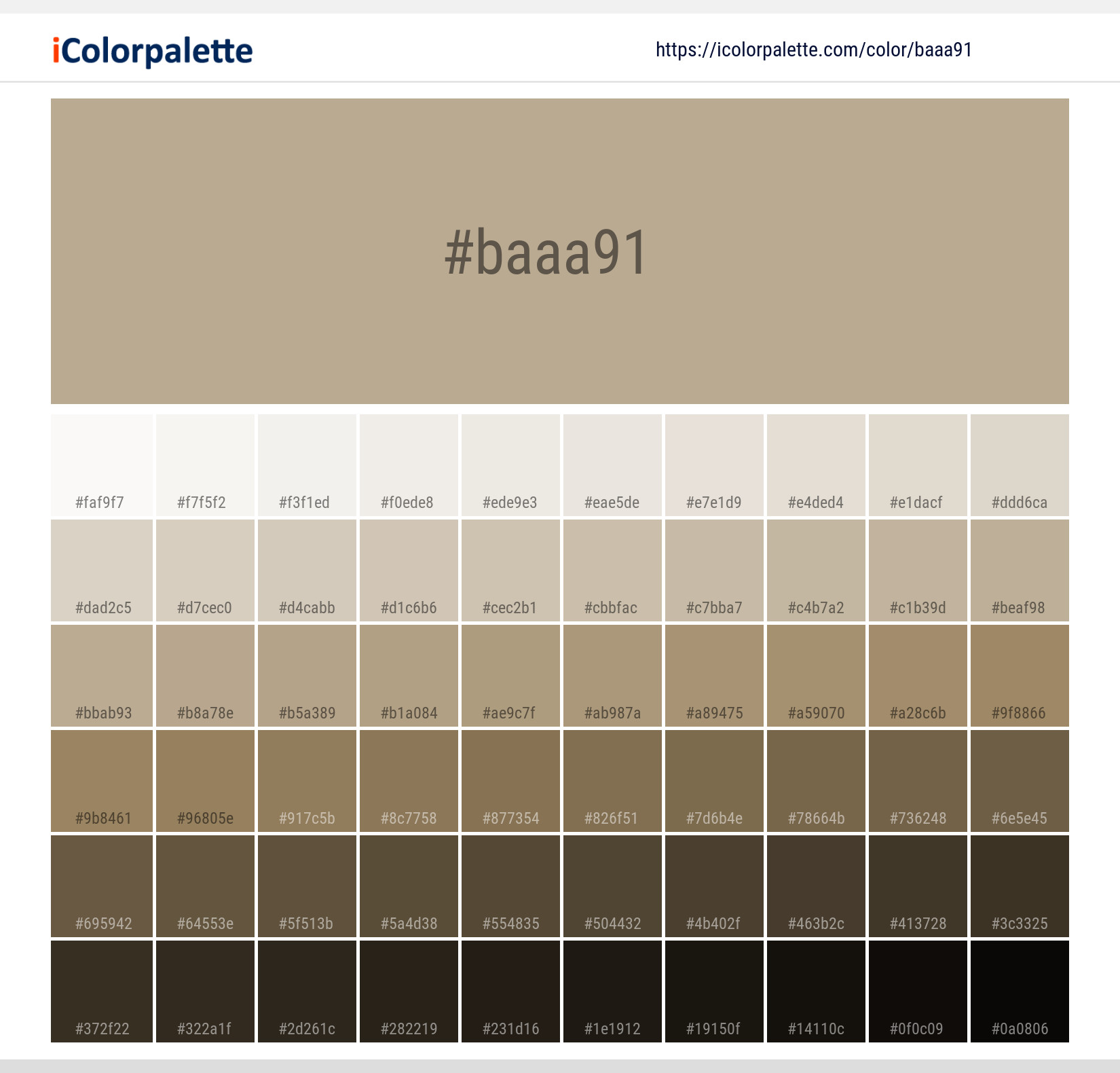 Hex Color #baaa91 | Printing Match PANTONE 15-1116 TCX | Color ...