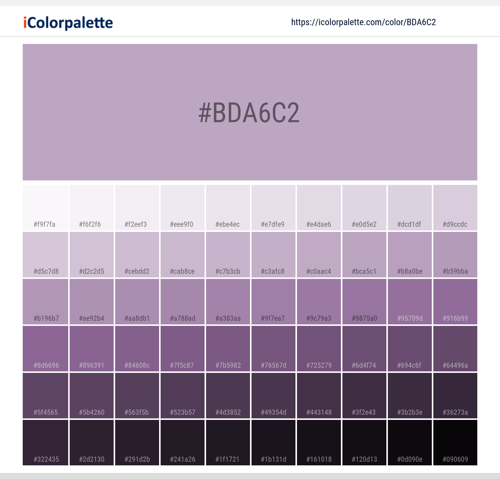 Pantone 2078 U Color | Hex color Code #BDA6C2 information | Hsl | Rgb ...