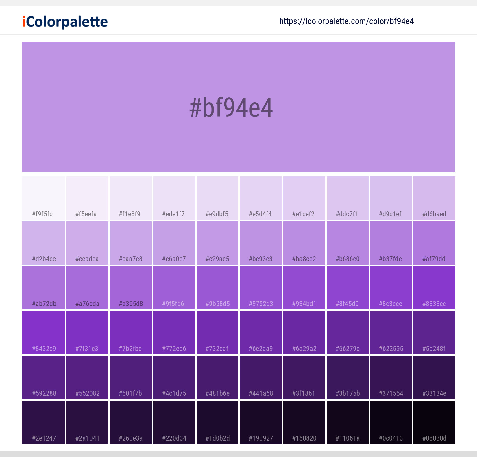 Bright Lavender Color | bf94e4 information | Hsl | Rgb | Pantone