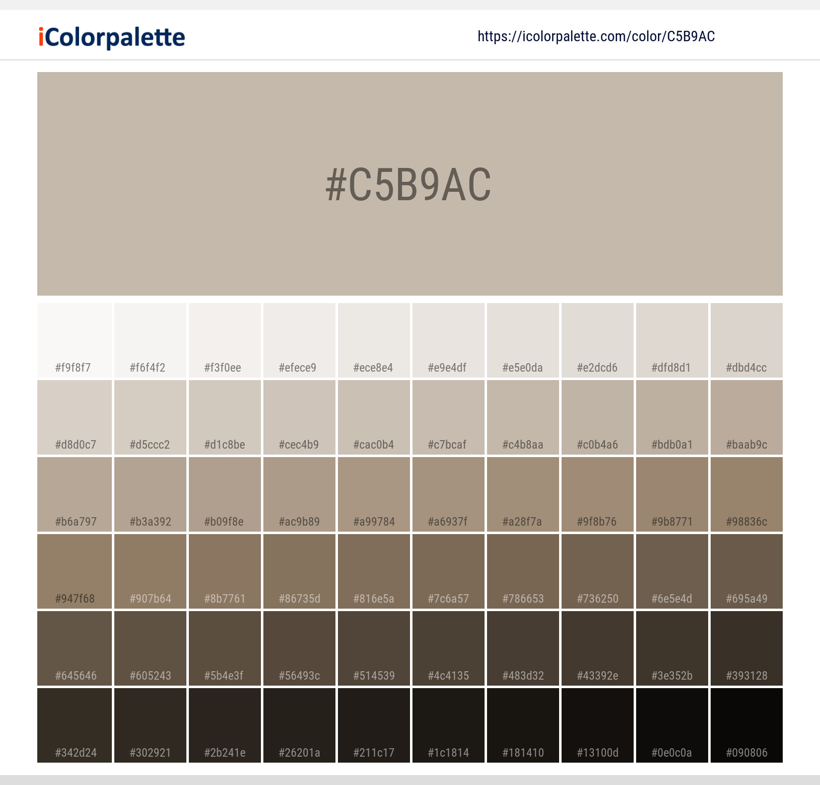 Hex Color #c5b9ac information | Hsl | Rgb | Pantone