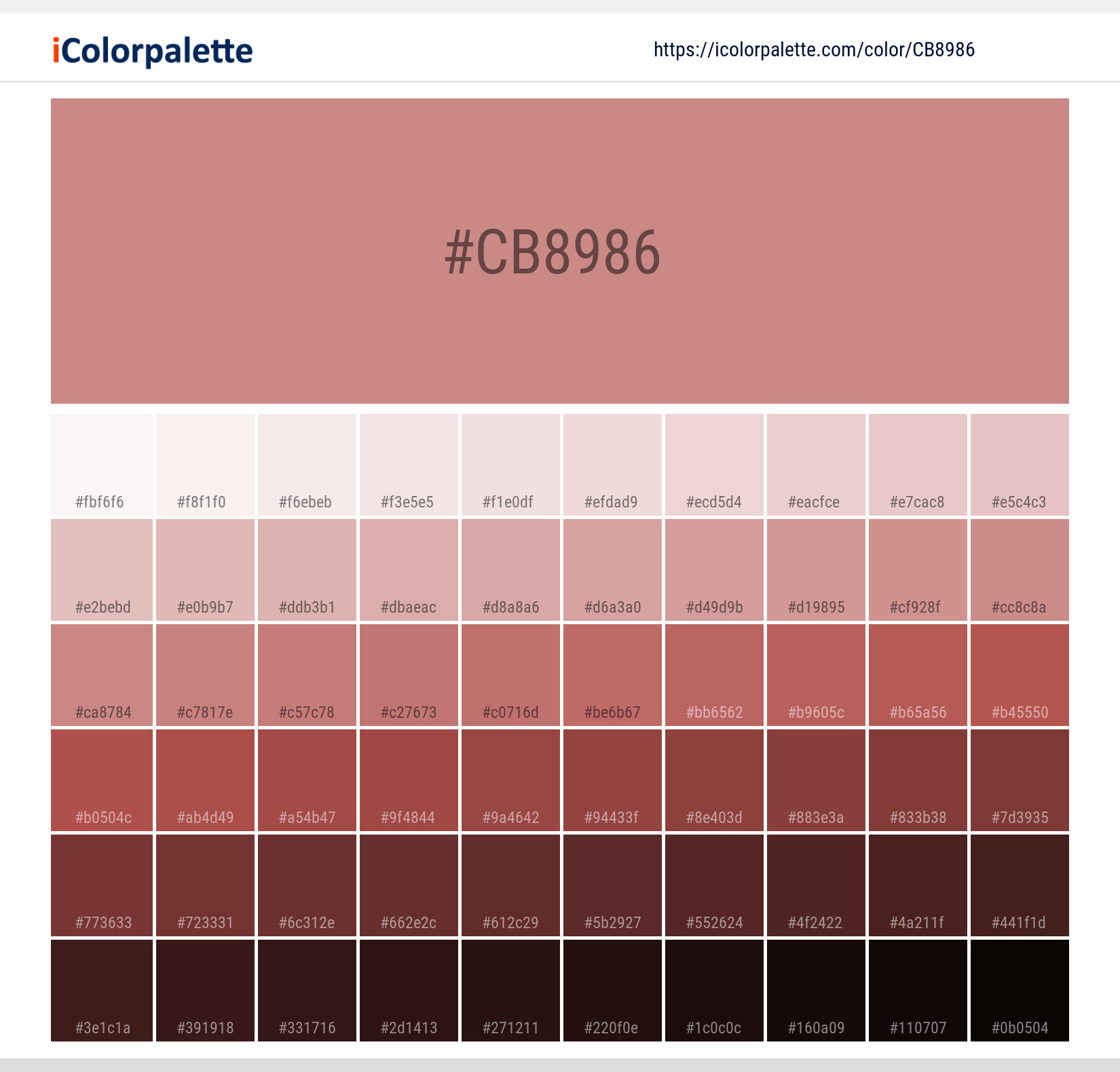 Pantone 16-1518 Tpg Rosette Color | Hex color Code #CB8986 information ...