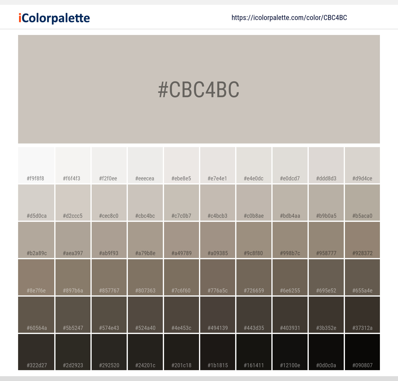 Hex Color #cbc4bc information | Hsl | Rgb | Pantone