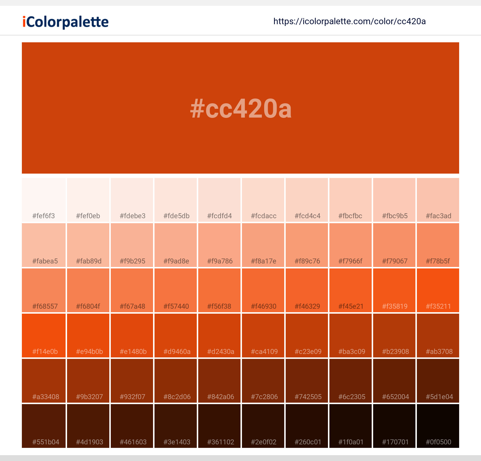 Sinopia (similar) Color | cc420a information | Hsl | Rgb | Pantone