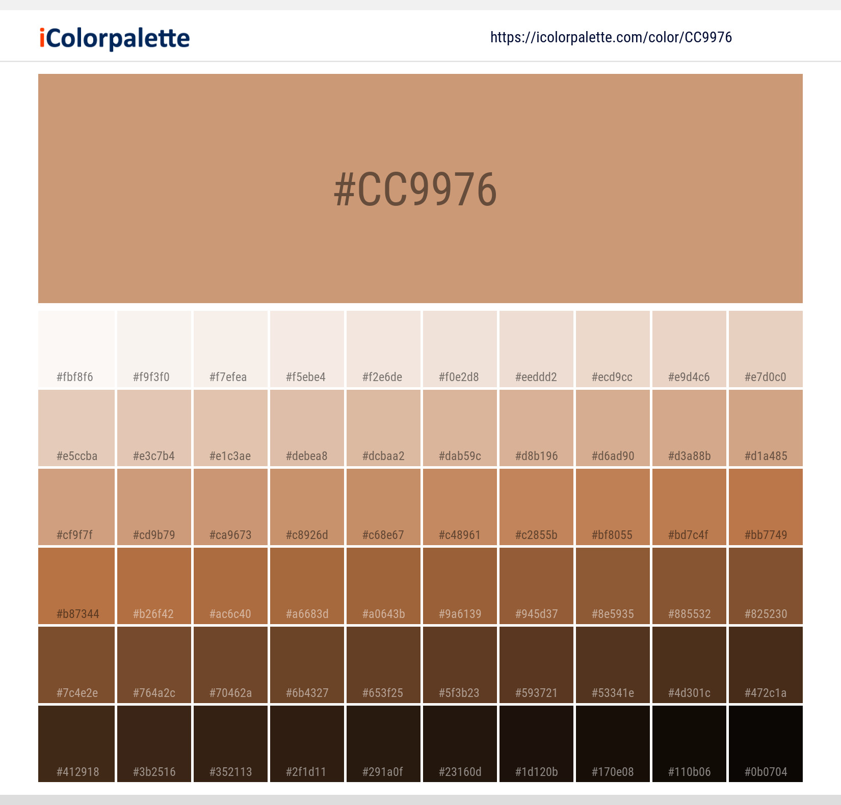 Pantone 16-1331 Tpx Toast Color | Hex color Code #CC9976 information ...
