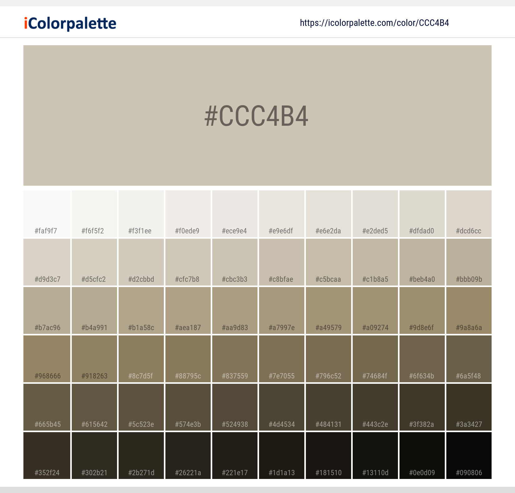 Hex Color #ccc4b4 information | Hsl | Rgb | Pantone