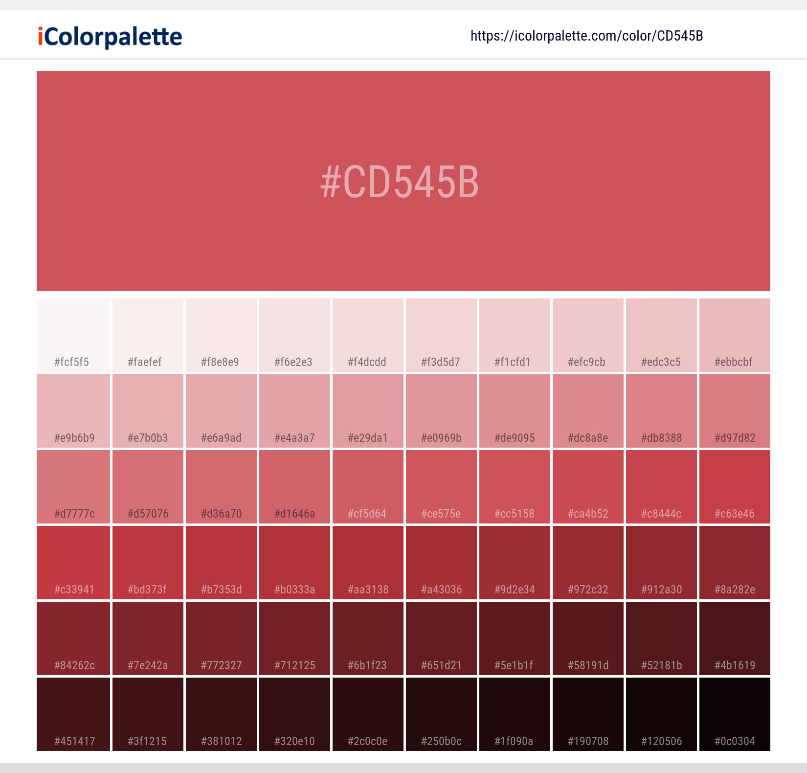 Hex Color #cd545b information | Hsl | Rgb | Pantone