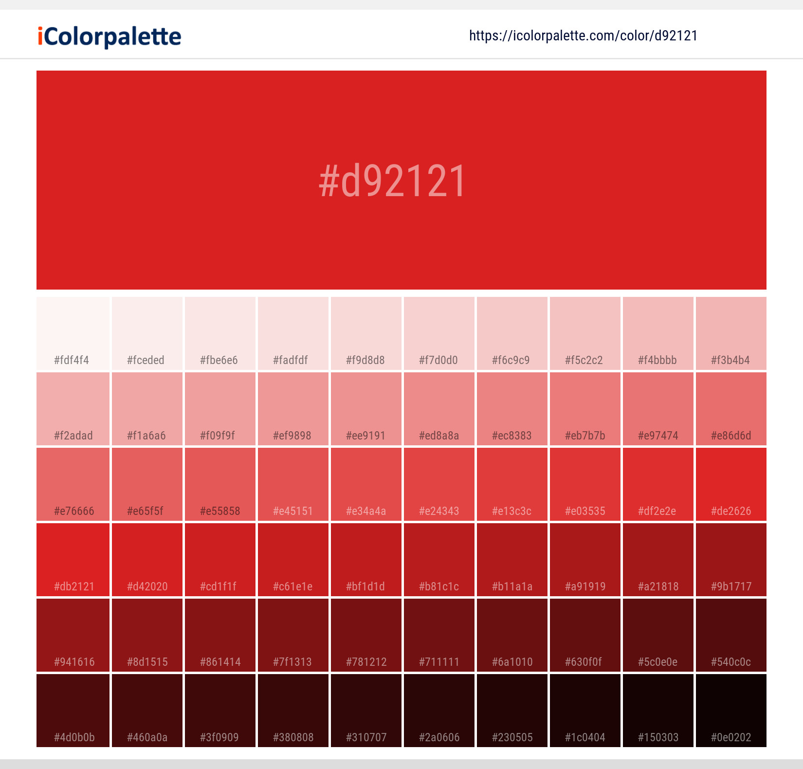 Maximum Red Color | d92121 information | Hsl | Rgb | Pantone