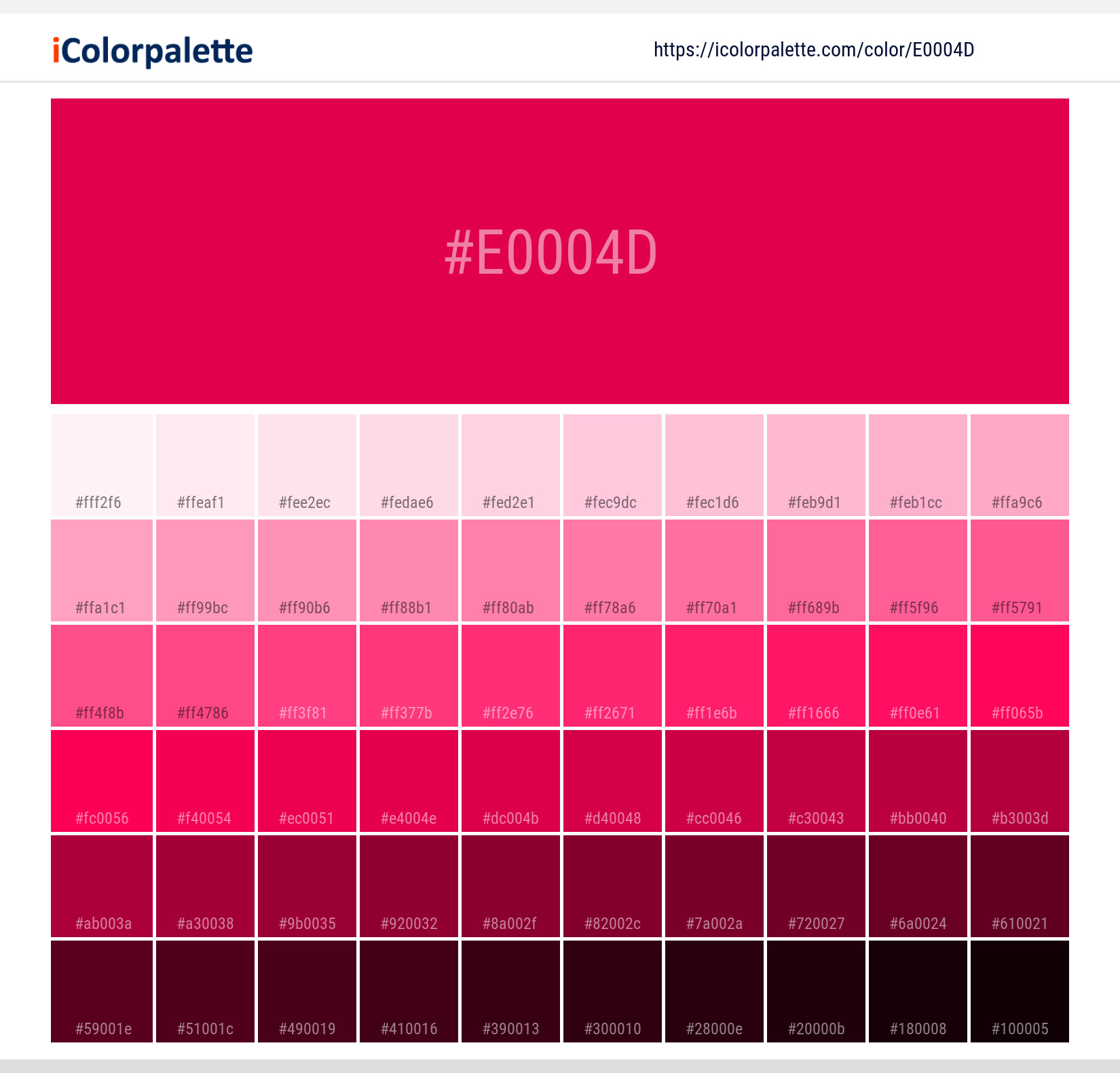 Hex Color #e0004d | Pantone PANTONE 1925 C | Hsl | Rgb