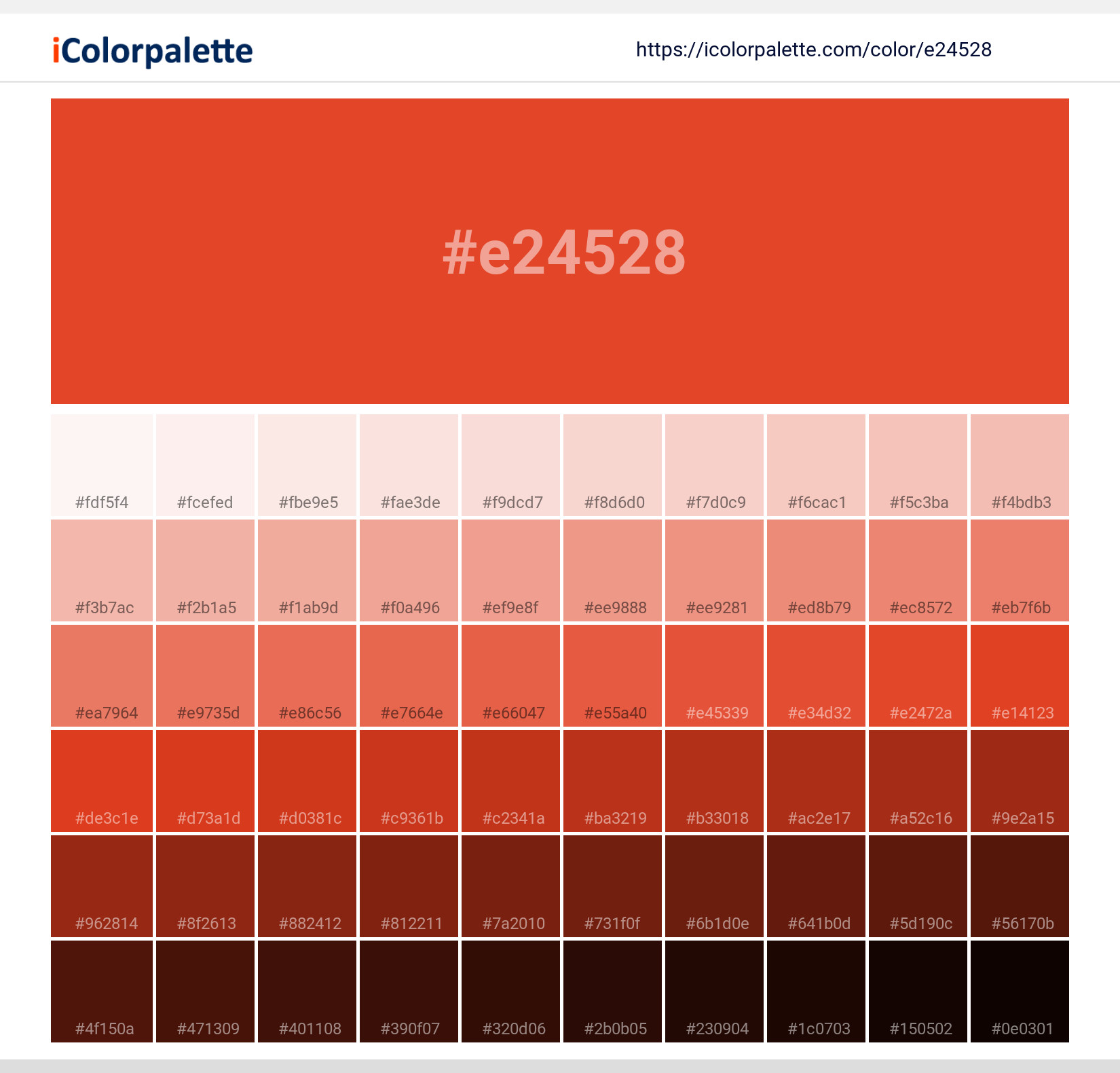Lionfish Red (similar) Color | e24528 information | Hsl | Rgb | Pantone