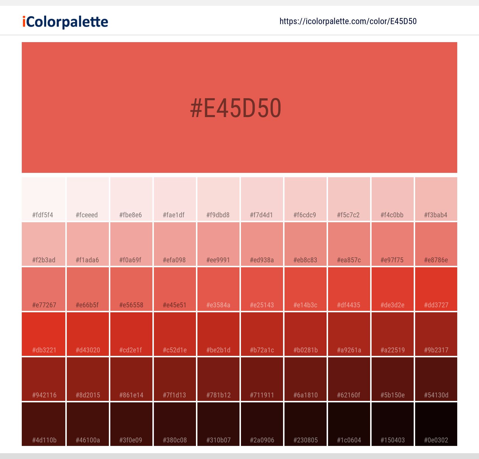 Hex Color #e45d50 information | Hsl | Rgb | Pantone