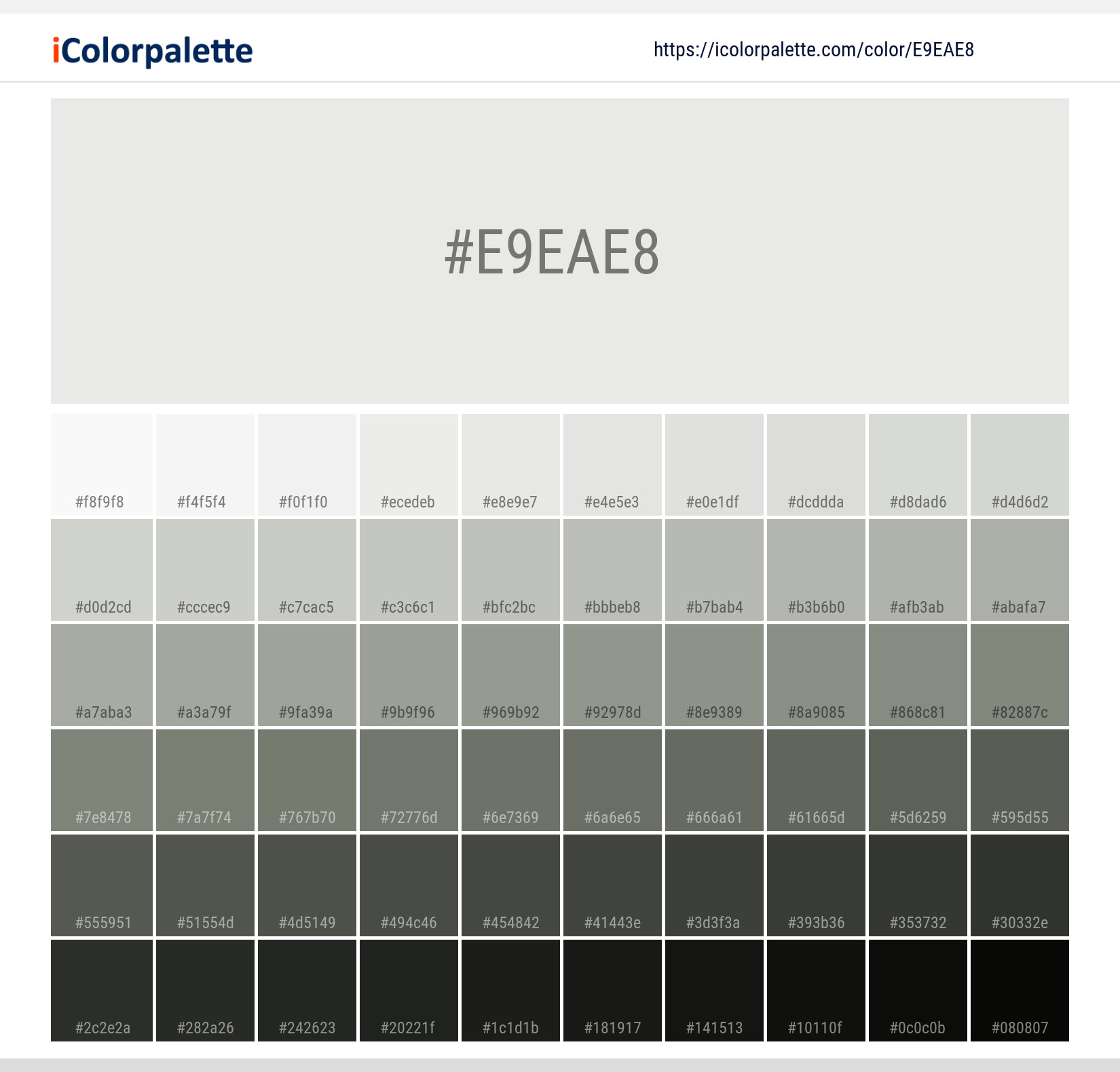 Hex Color #e9eae8 information | Hsl | Rgb | Pantone