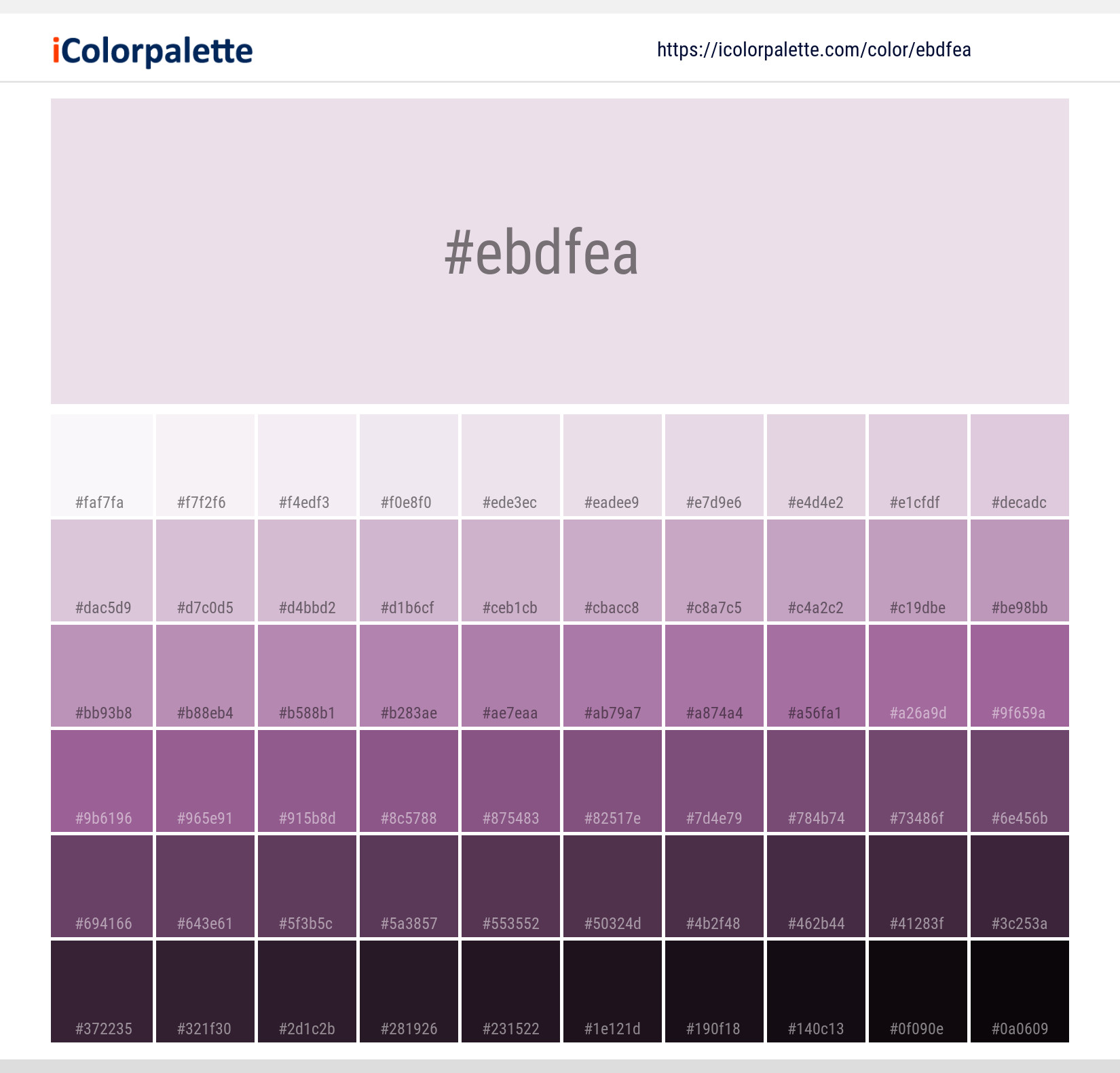 Angora Pink Color | ebdfea | Color conversion CMYK | Hsl | Rgb ...