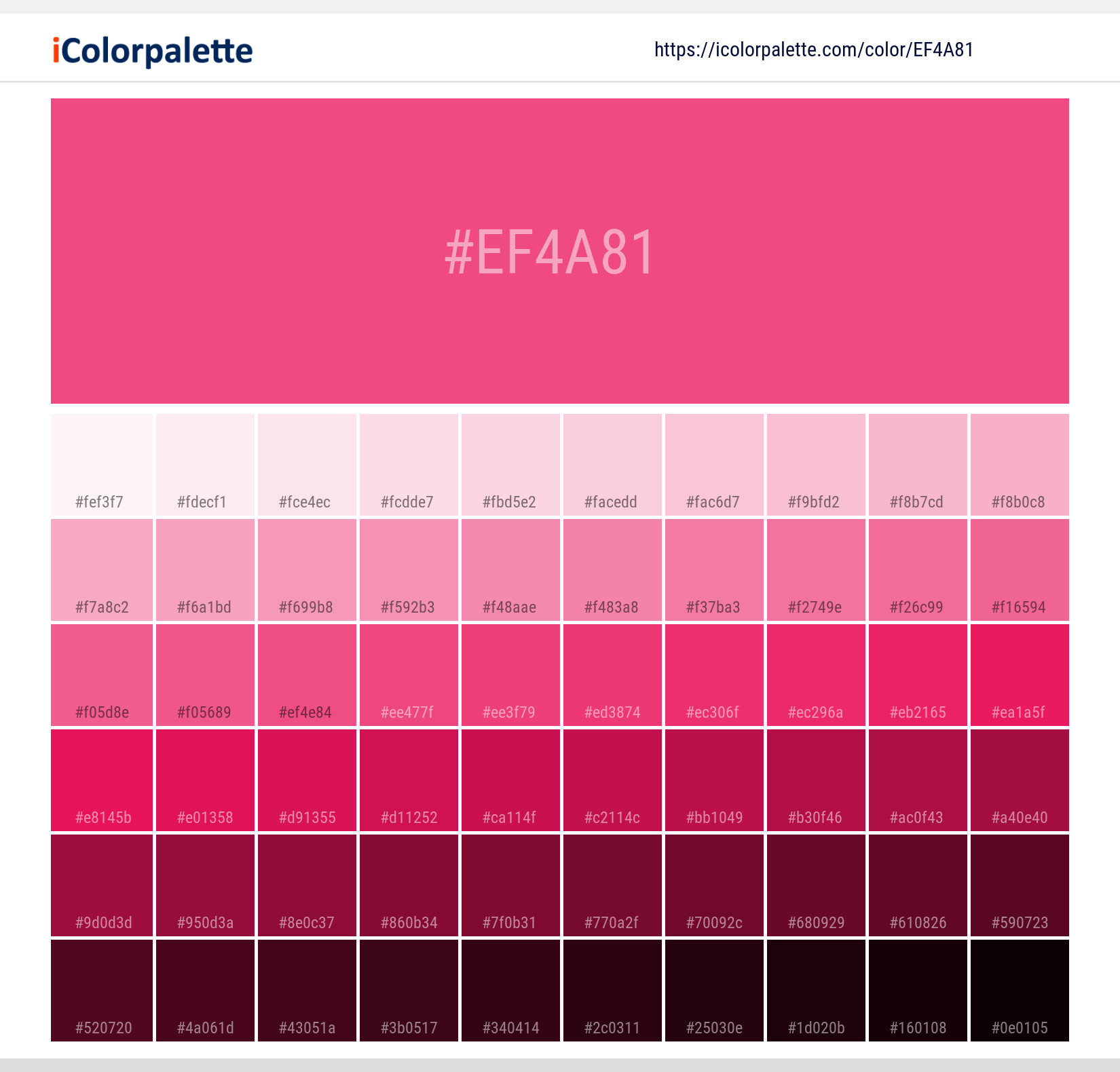 Hex Color #ef4a81 | Pantone PANTONE 1915 C | Hsl | Rgb