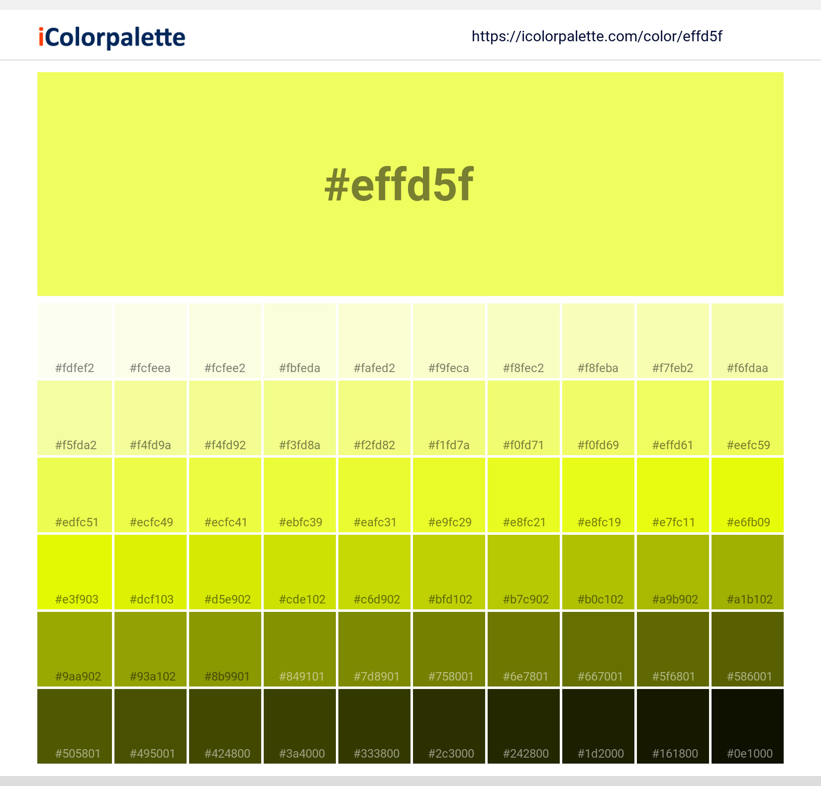Lemon Pie (similar) Color | effd5f information | Hsl | Rgb | Pantone