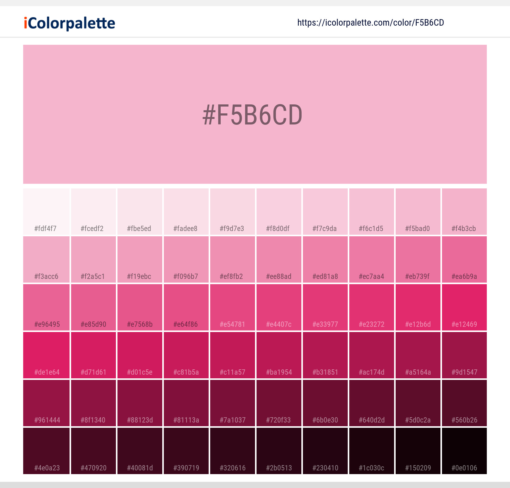 Hex Color #f5b6cd information | Hsl | Rgb | Pantone
