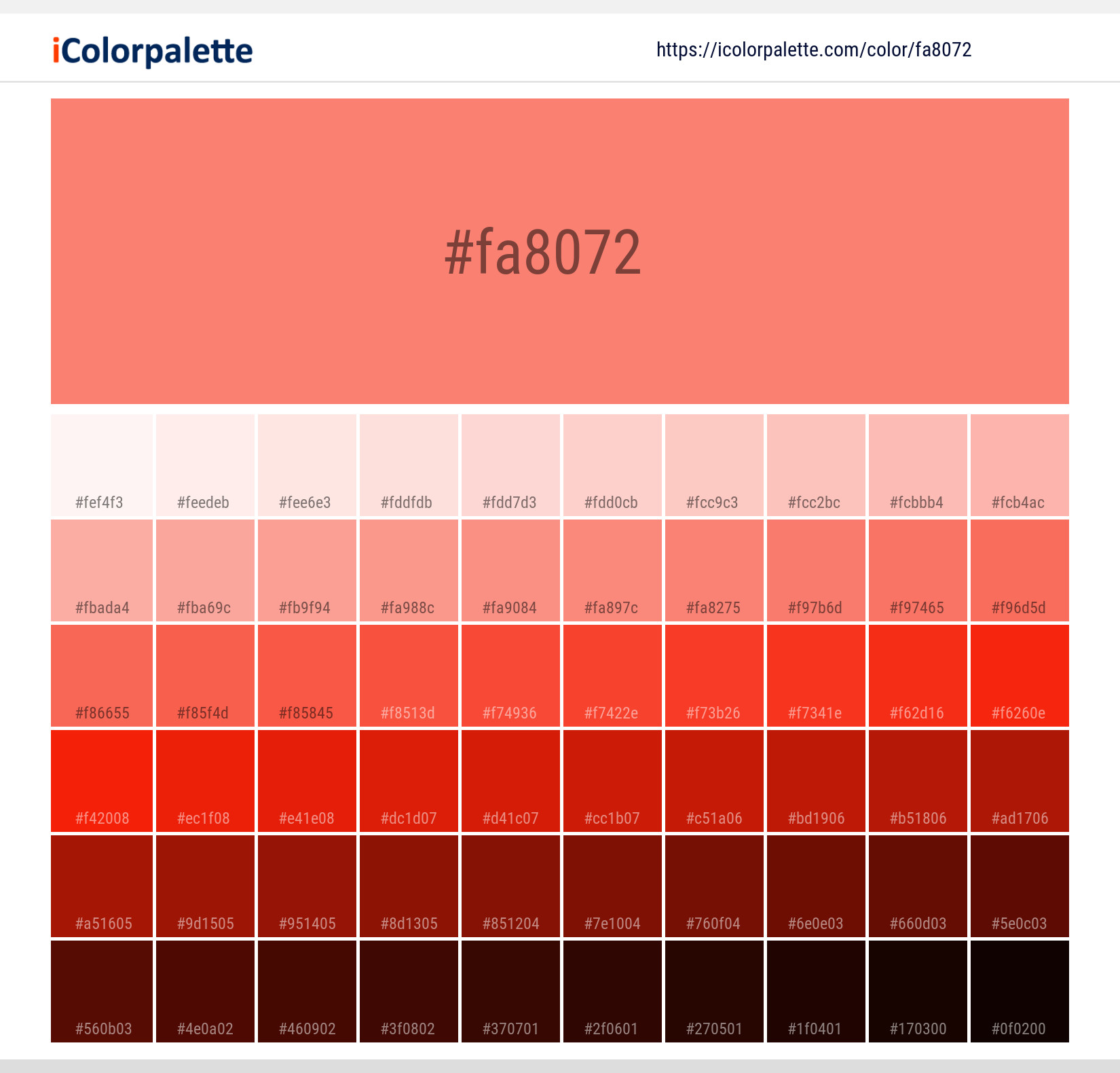 Salmon Color | fa8072 information | Hsl | Rgb | Pantone