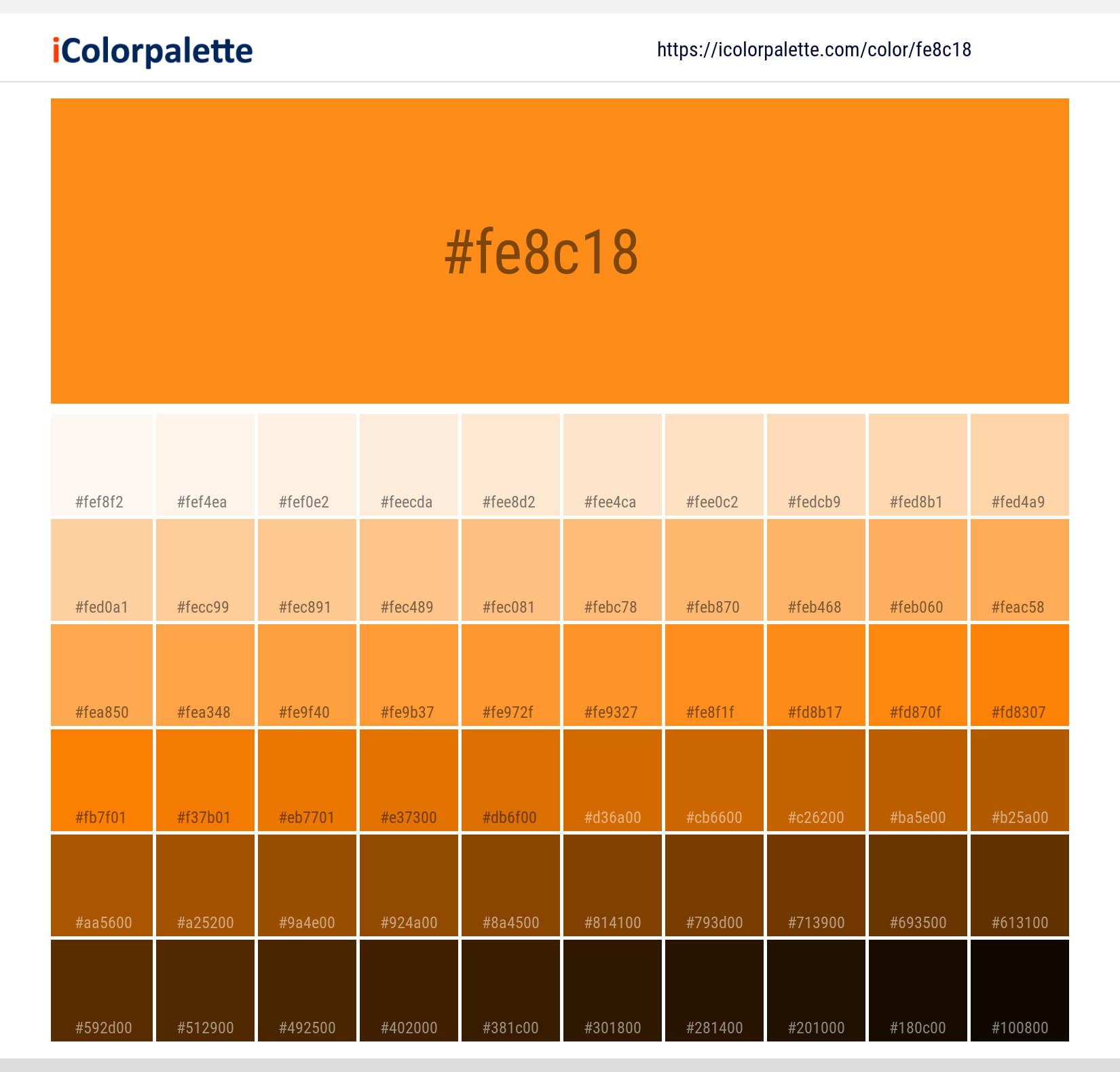 Carrot Curl Color | fe8c18 information | Hsl | Rgb | Pantone