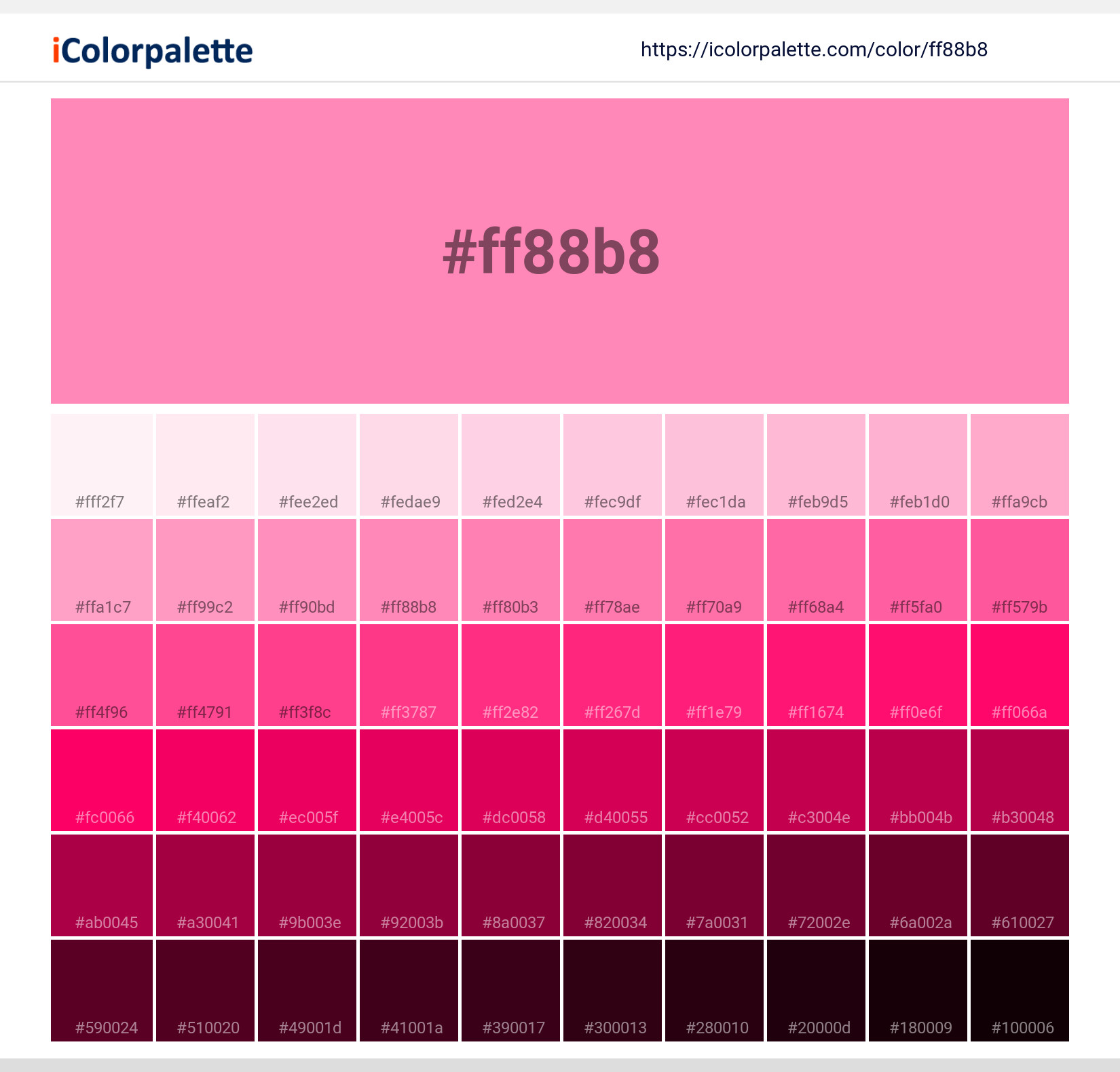 Cochonnet (similar) Color | ff88b8 information | Hsl | Rgb | Pantone