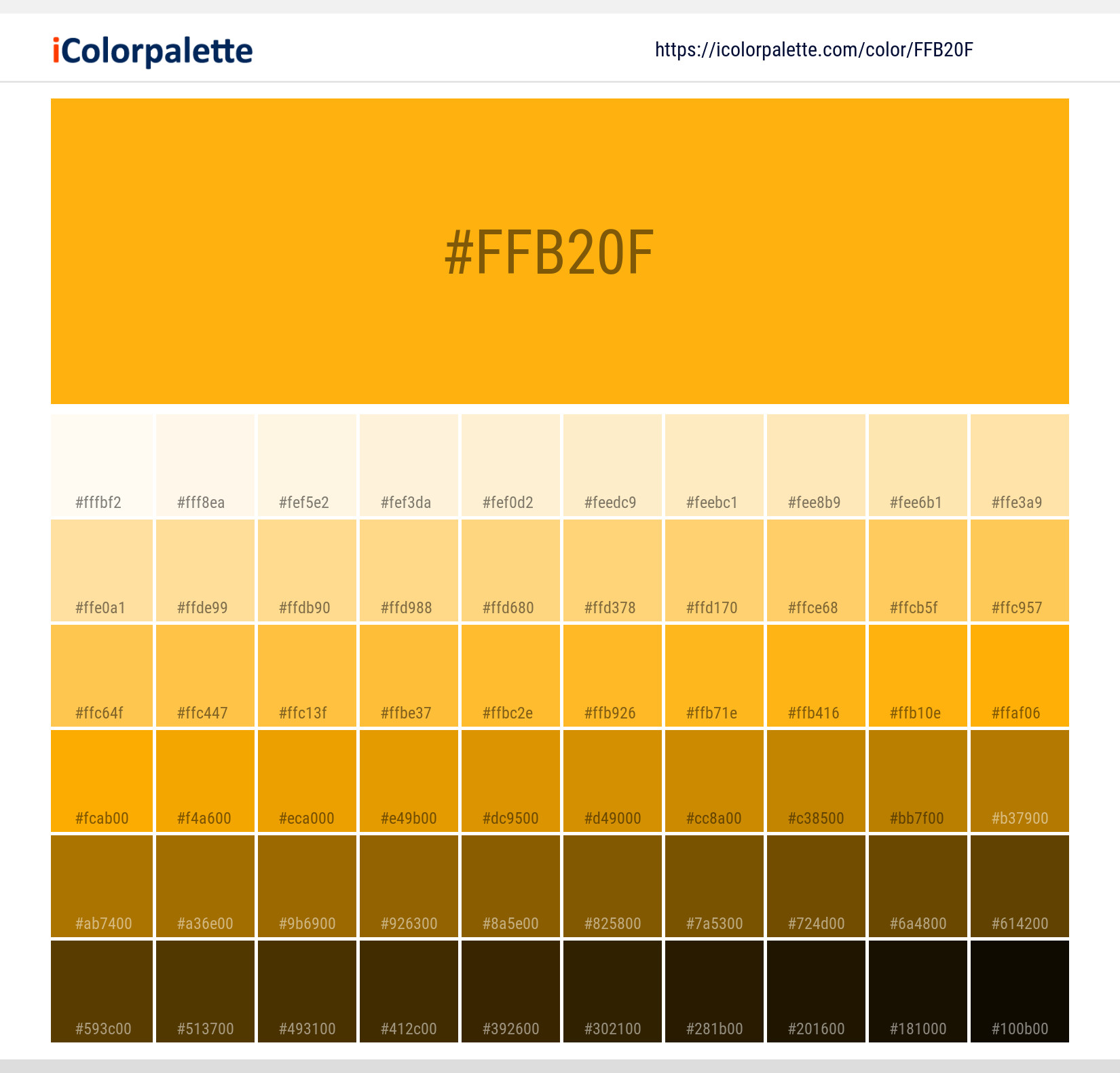 Hex Color #ffb20f | Printing Match PANTONE 2010 U | Color conversion CMYK | Hsl | Rgb