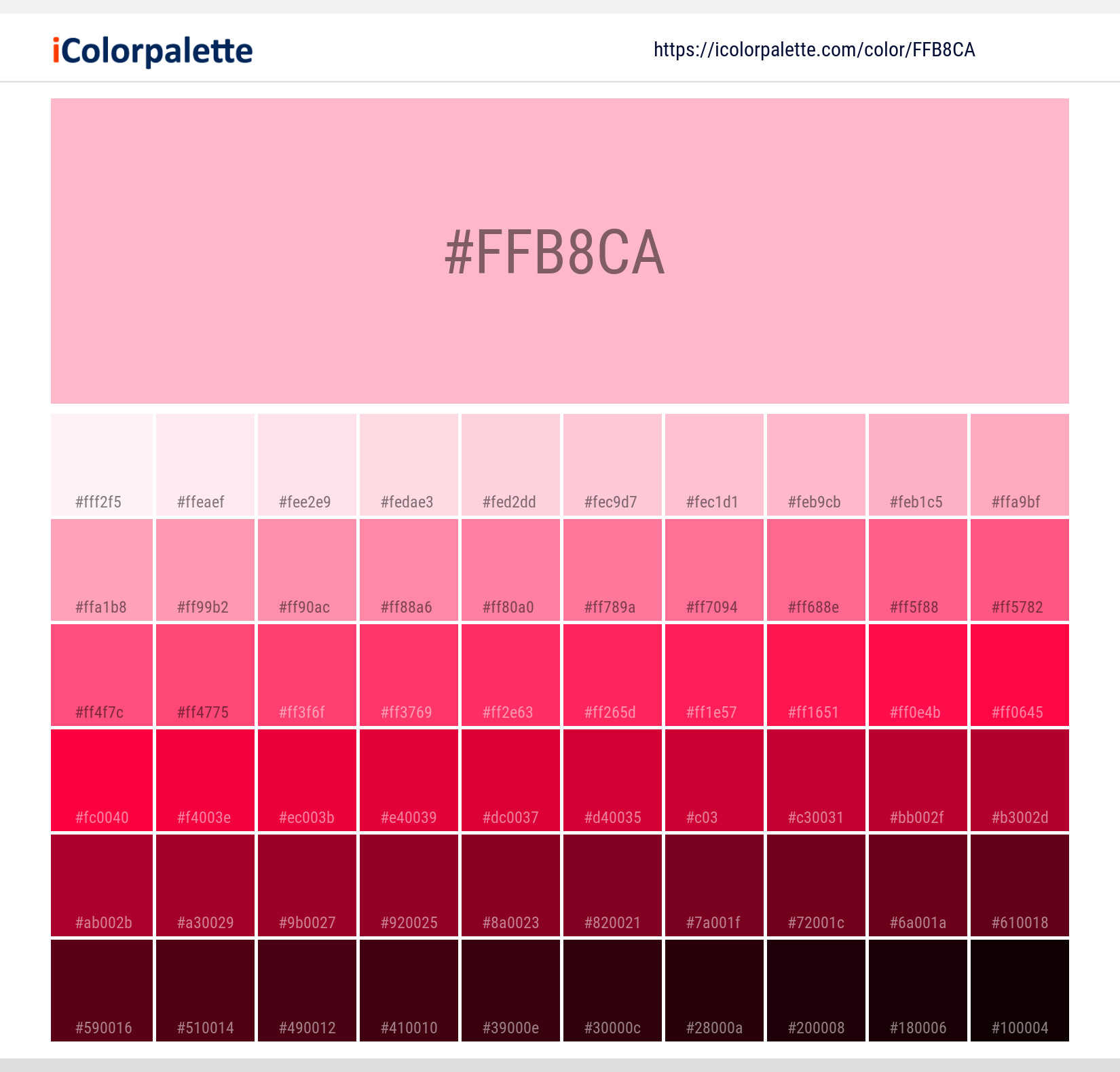 Hex Color #ffb8ca information | Hsl | Rgb | Pantone