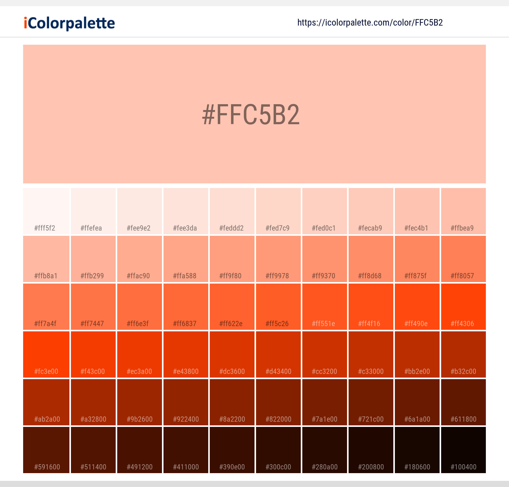 Hex Color #ffc5b2 information | Hsl | Rgb | Pantone