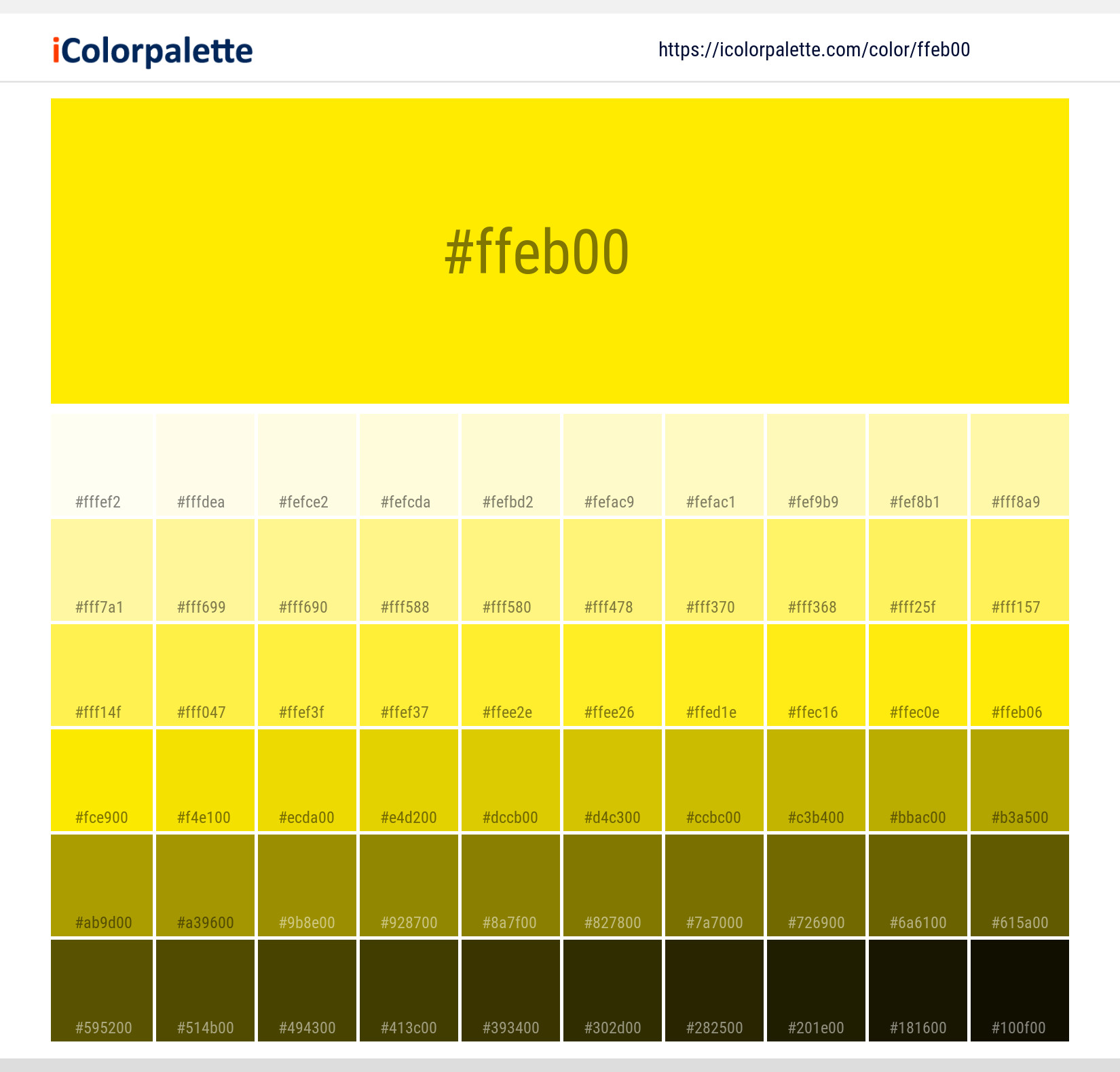 Middle Yellow Color | ffeb00 | Color conversion CMYK | Hsl | Rgb ...
